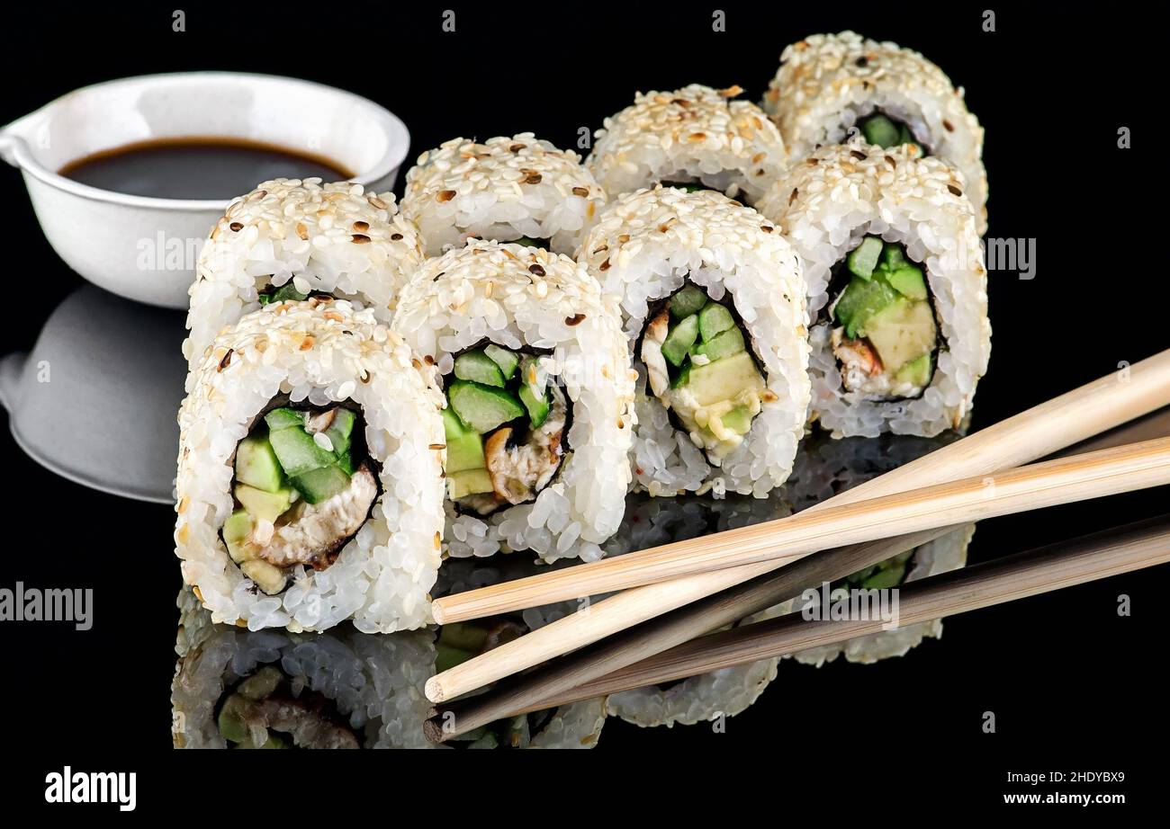 sushi, inside out rolls, uramaki, sushis, uramakis Stock Photo - Alamy