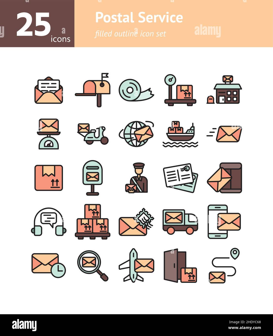 Postal Service filled outline icon set. Vector and Illustration Stock ...