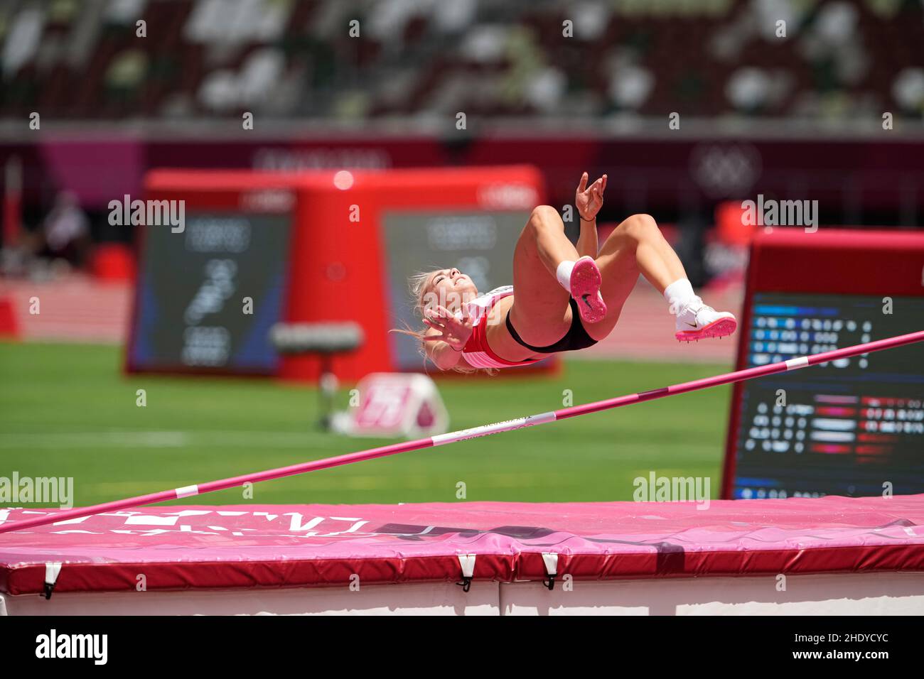 Ivona Dadic participating in the High Jump of the heptathlon at the ...