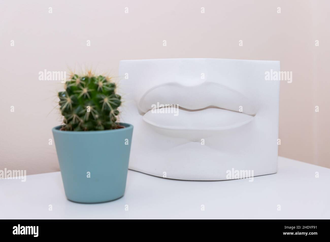 Lips plaster casting in a sculpting studio used for clay modelling ...