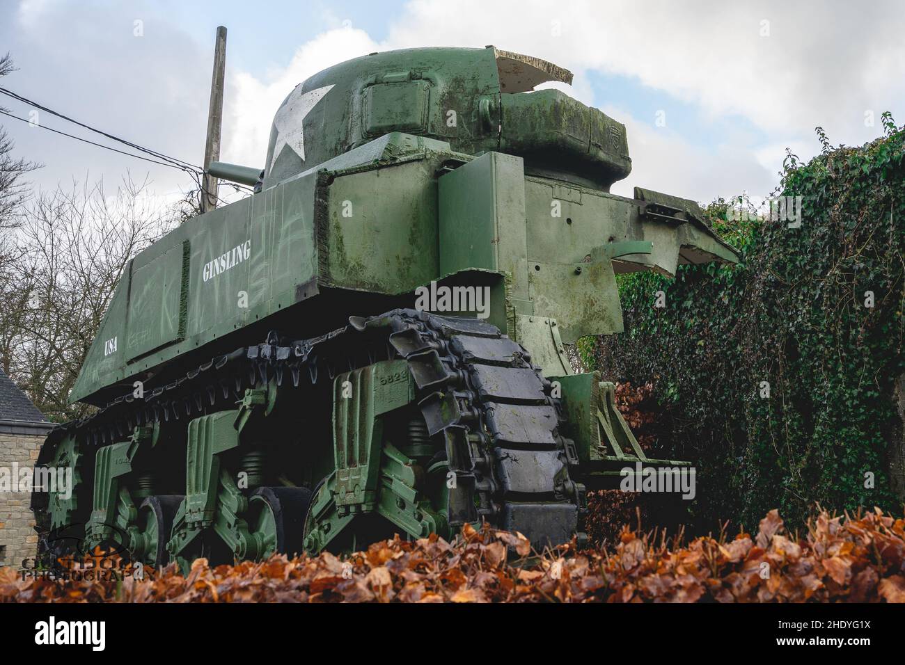 Monument of an old Sherman tank from World War Two in the Belgium ...