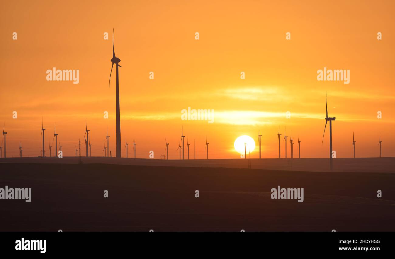 sunset, wind turbines, sunsets, wind turbine Stock Photo - Alamy