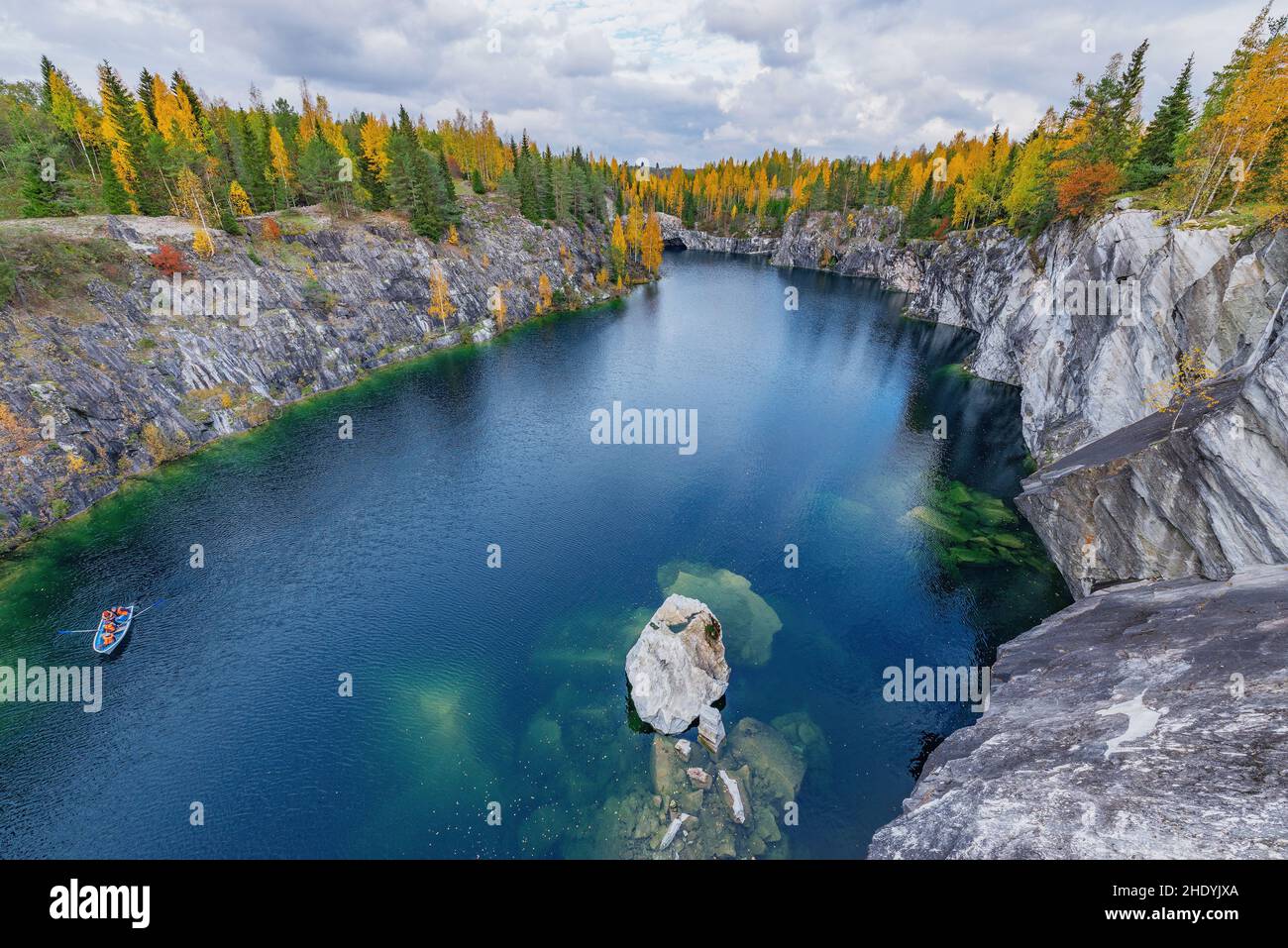 Lake in the deep marble canyon. Ruskeala Mountain Park. Republic of ...