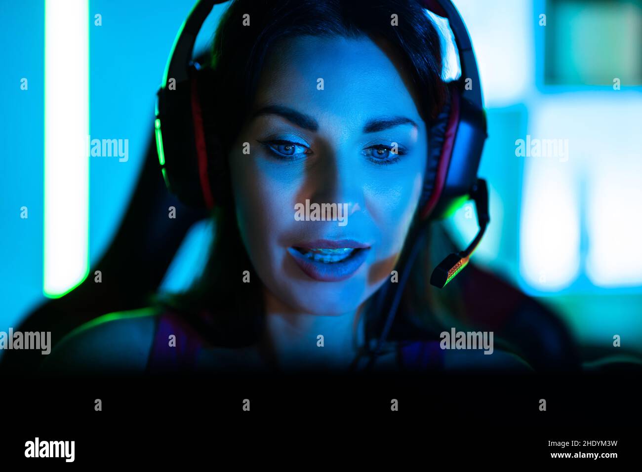 Online Cyber Technology Gaming Girl Playing Internet Game Stock Photo ...