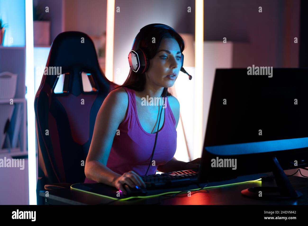 Online Cyber Technology Gaming Girl Playing Internet Game Stock Photo ...