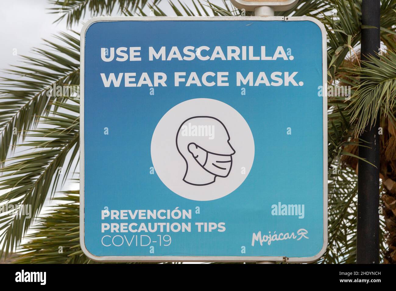 Use face mask notice sign Covi precautions, Mojacar, Almeria, Spain ...