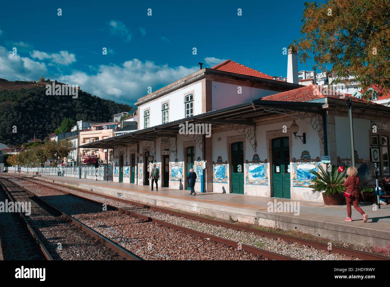 Pinhao railway station, blue and white tiles, Portugal Stock Photo - Alamy
