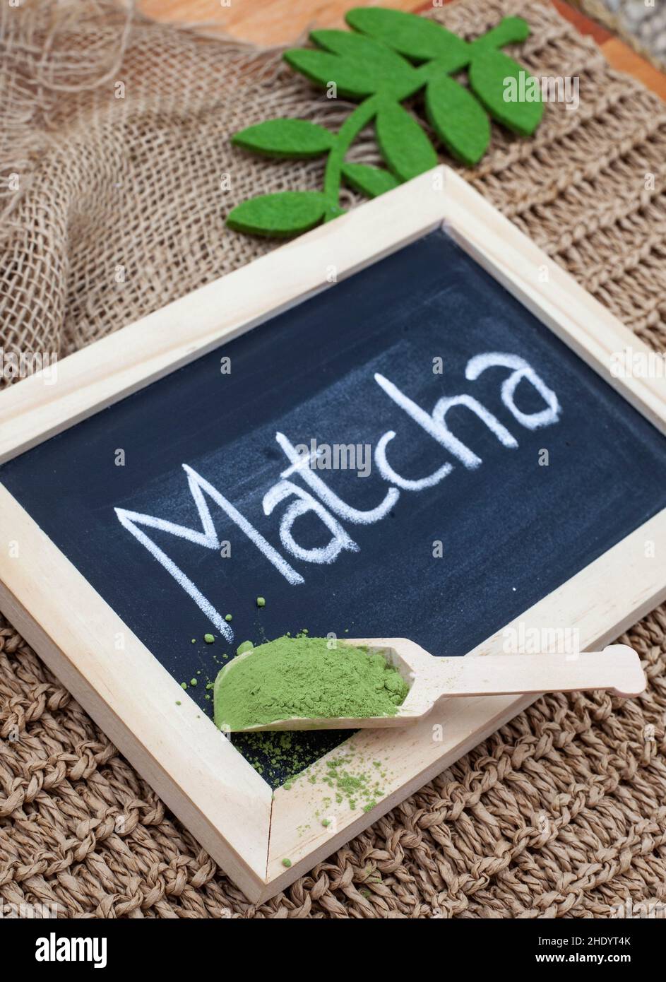 Matcha written on black chalkboard with rustic background Stock Photo ...