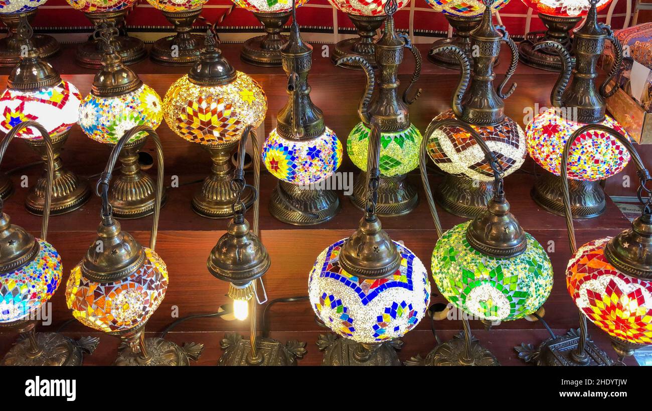Traditional arabic vibrant lamps in various colors Stock Photo - Alamy