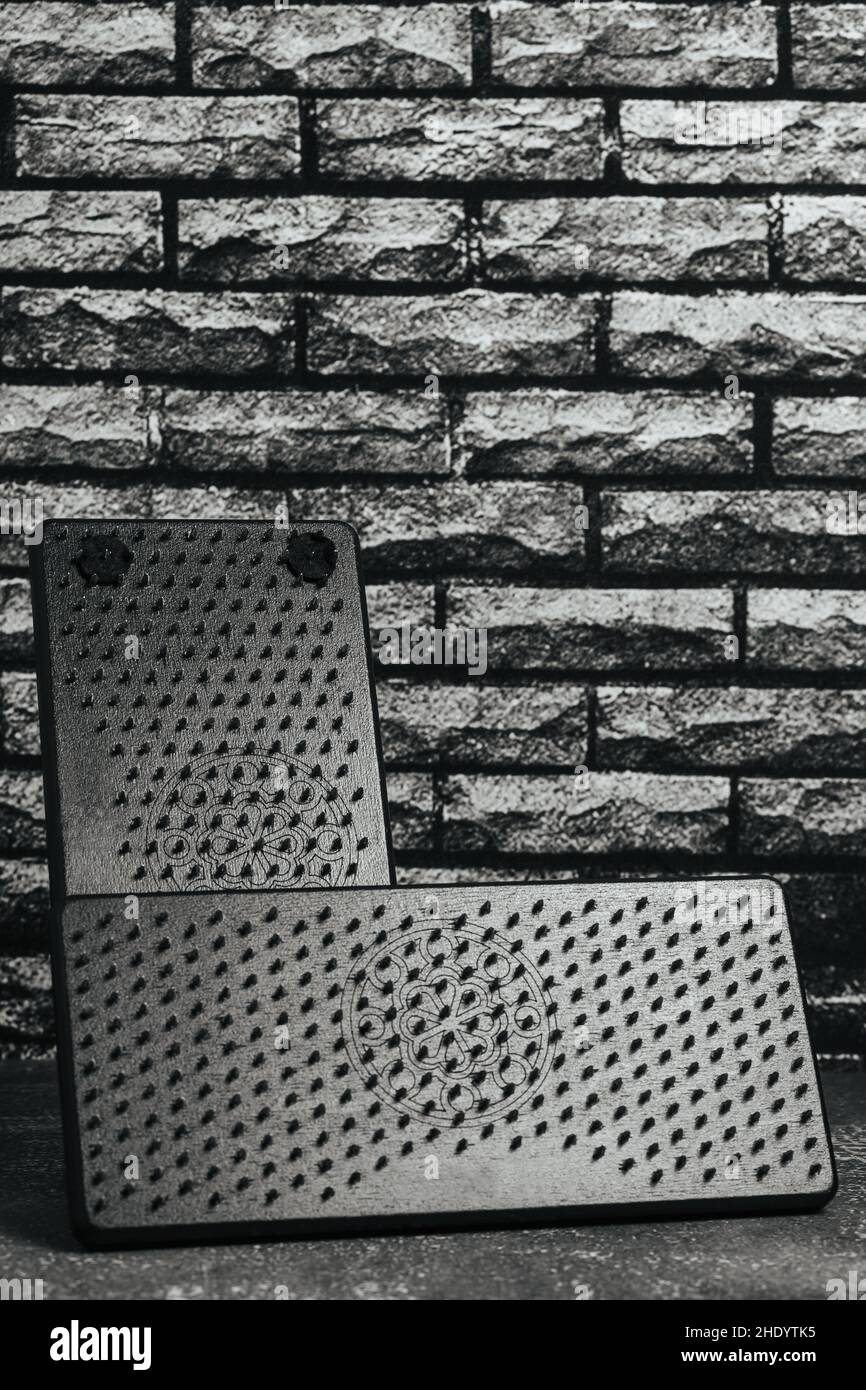 The concept of meditation, standing on nails, therapy Stock Photo - Alamy