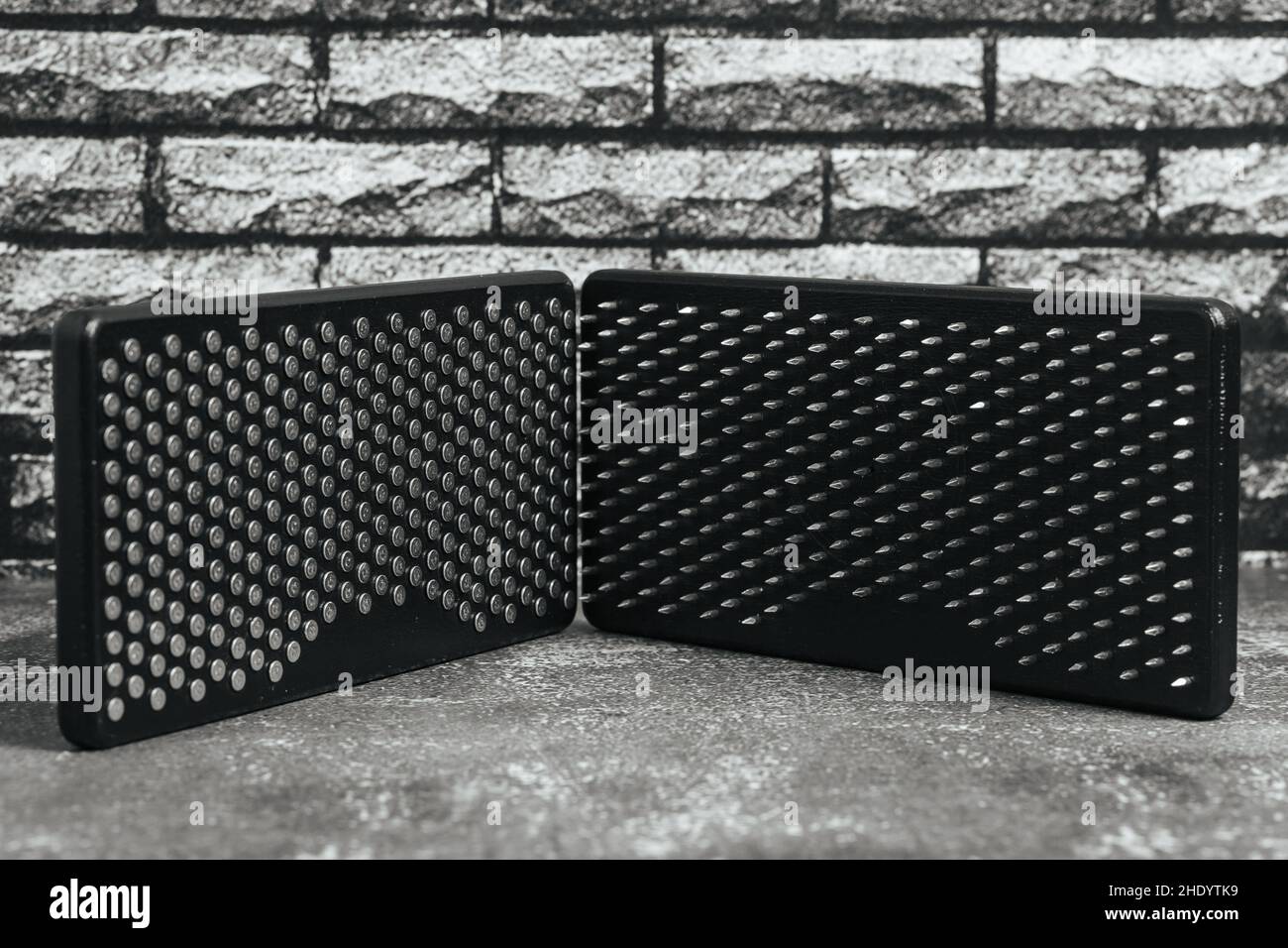 The concept of meditation, standing on nails, therapy Stock Photo - Alamy