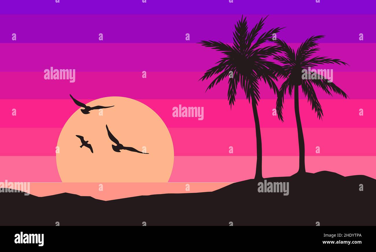 Paradise Palms Hawaii Silhouette Sea Stock Vector Image & Art - Alamy