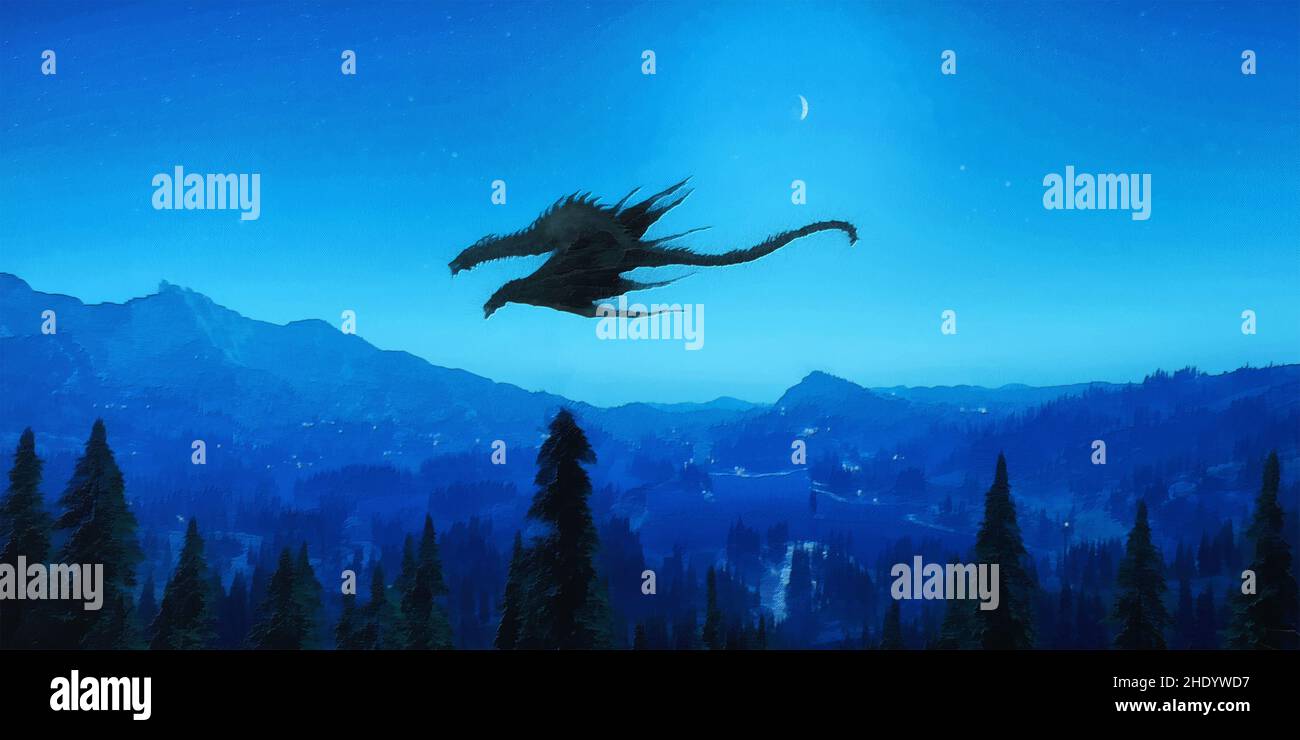 Dragon flies over the mountains hi-res stock photography and images - Alamy