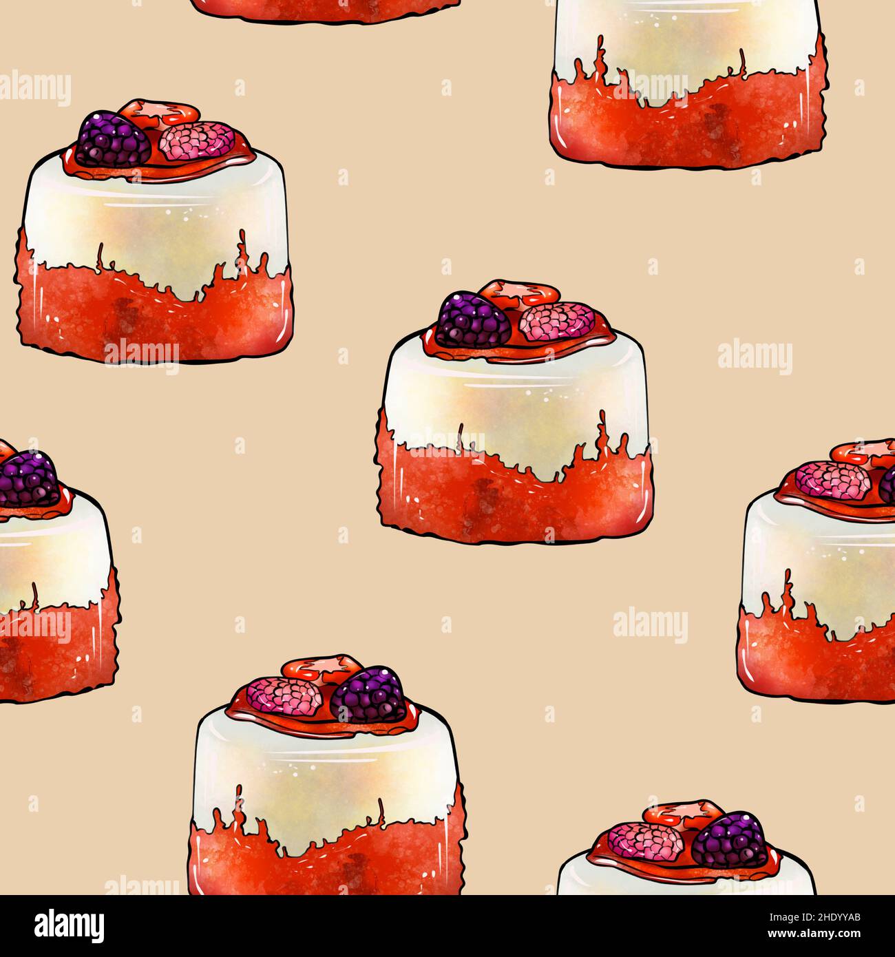 Illustration raster seamless pattern round orange color cake decorated ...