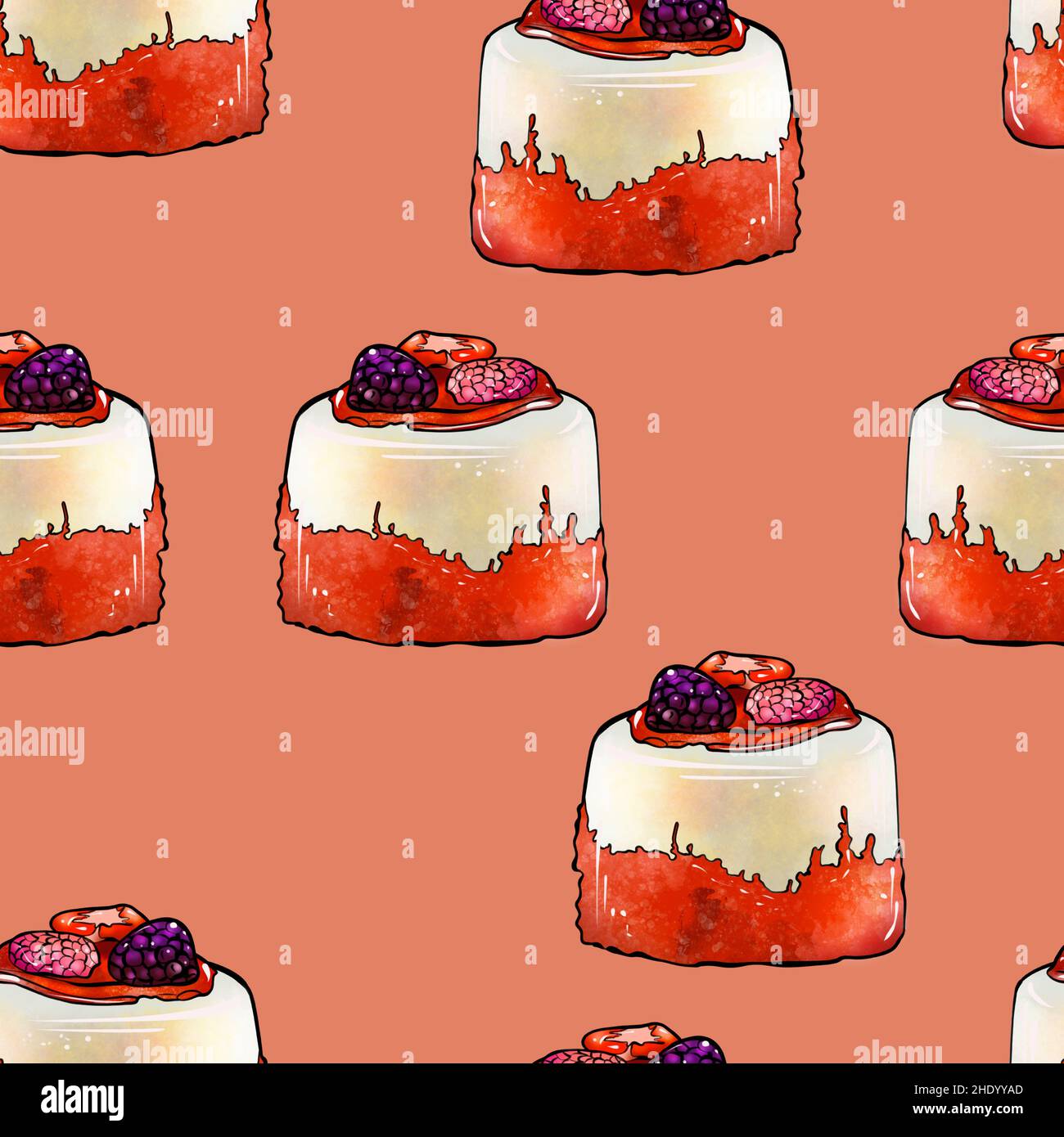 Illustration raster seamless pattern round orange color cake decorated ...