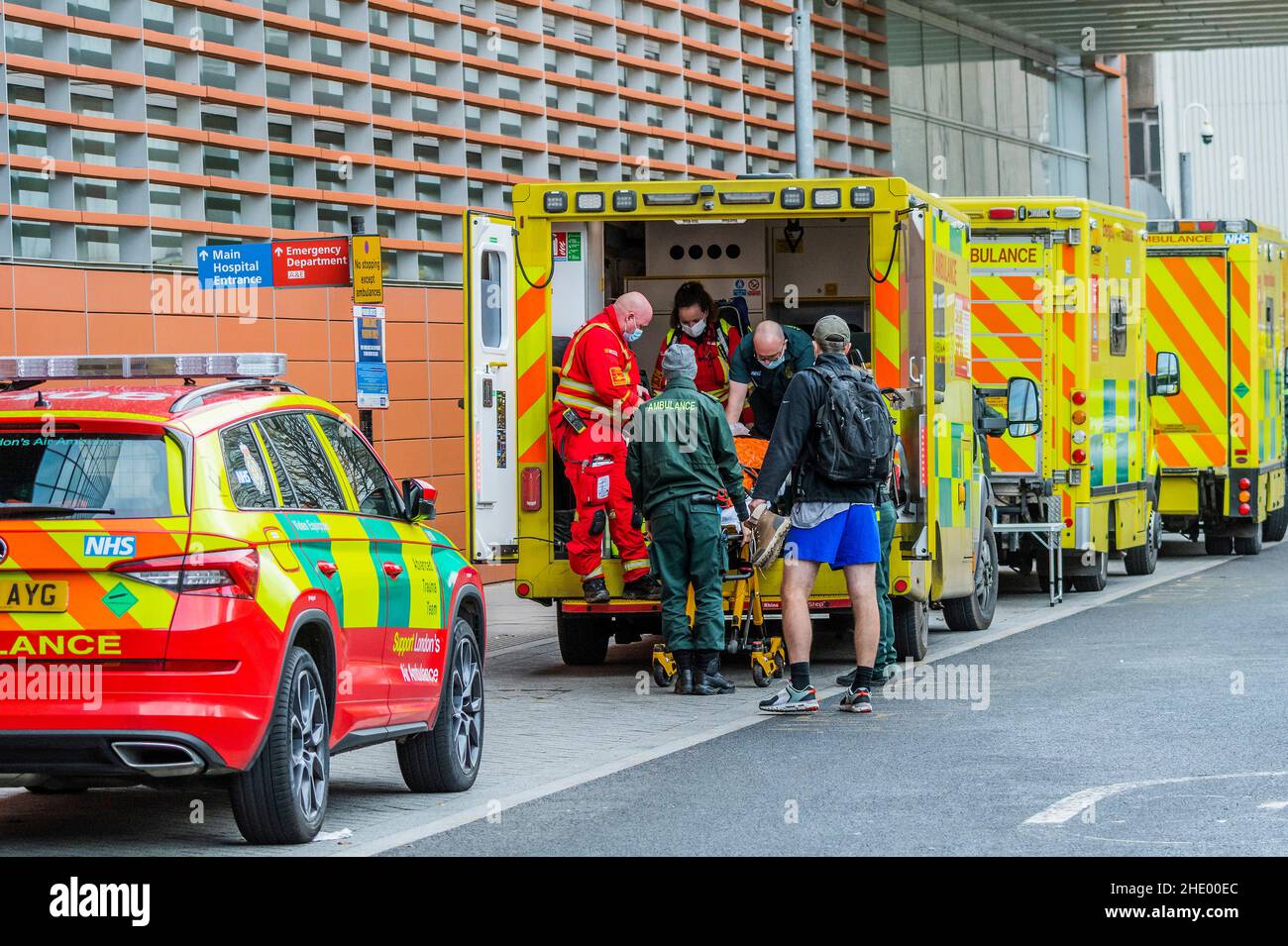 London, UK. 7th Jan, 2022. A patient is brought in with trauma ...