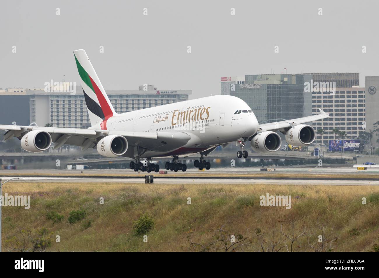 Emirates Airbus A380-800 with registration A6-EOG shown arriving at LAX ...