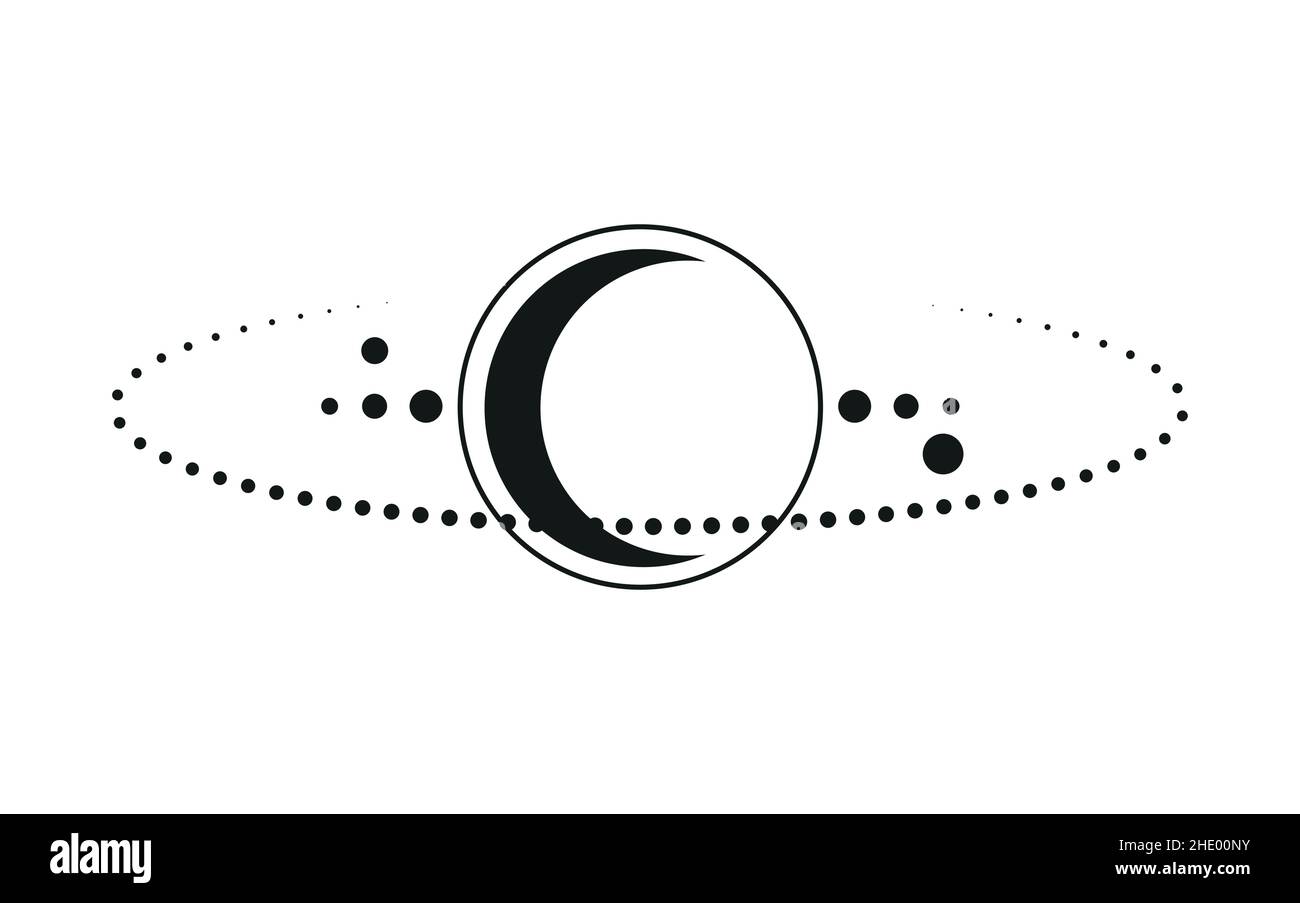 Mystical Sacred geometry. Moon, stars, orbits. Crescent Moon magic ...