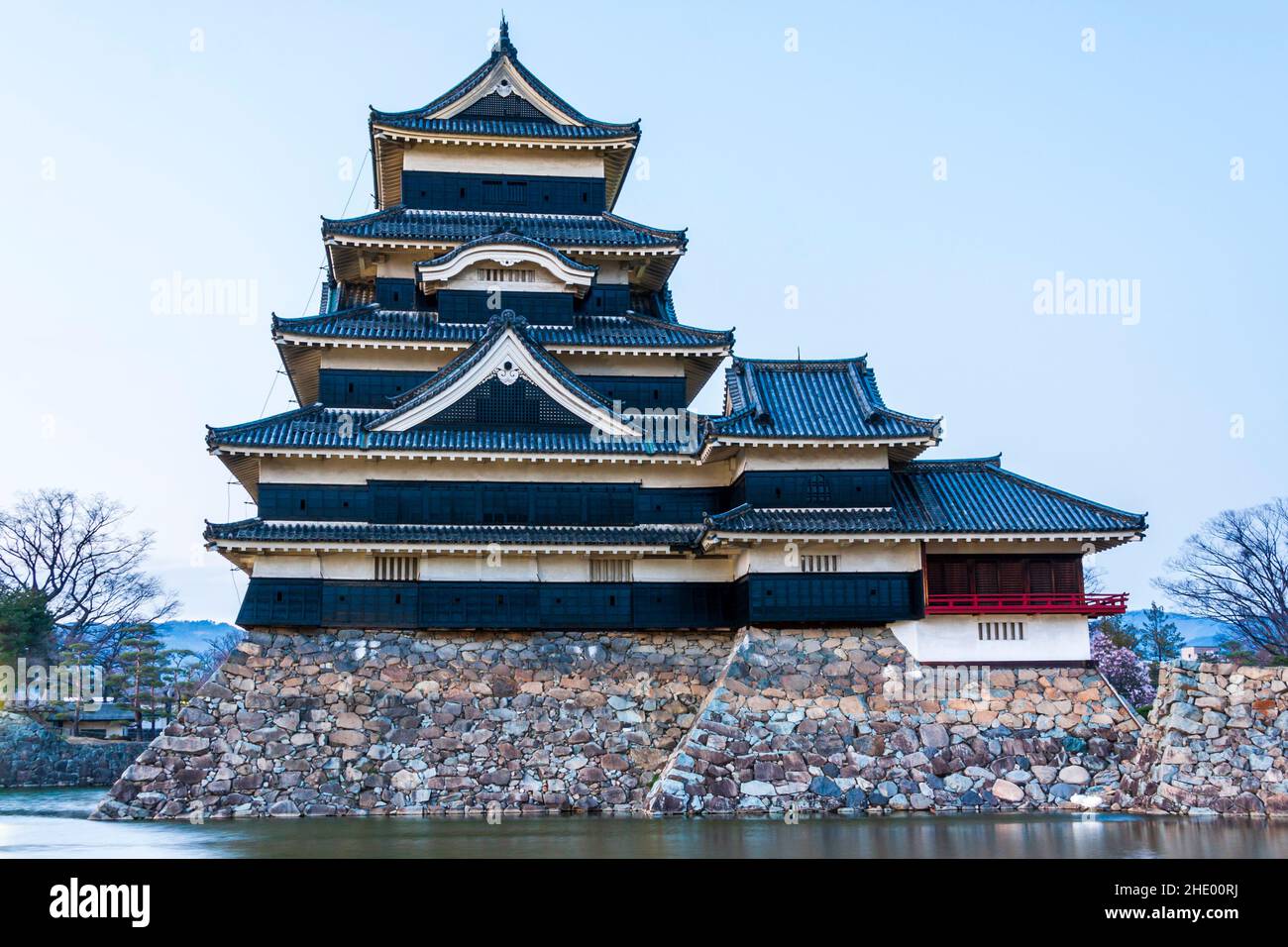 The beautiful keep of Matsumoto castle in Japan during the twilight ...