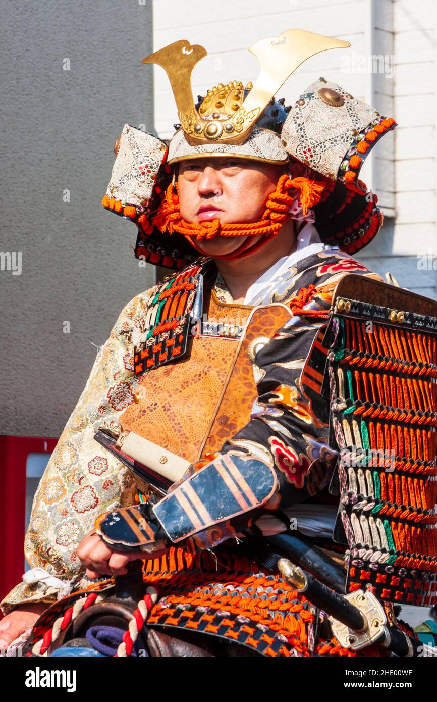 A Japanese man dressed as a Samurai General from the Heian period ...