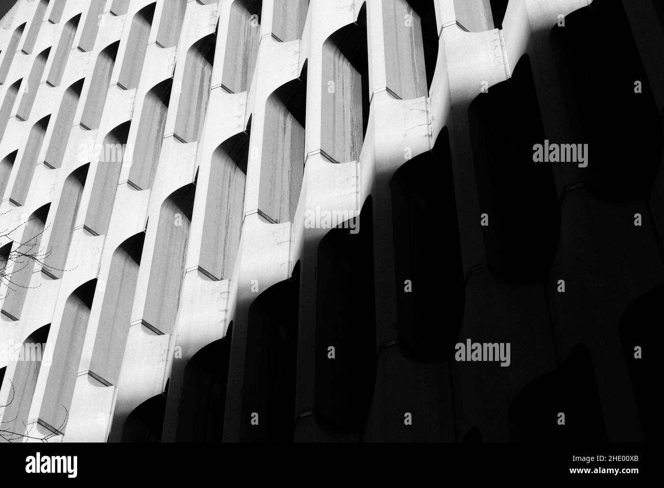 Architectural pattern on geometric building facade. Balcony building ...