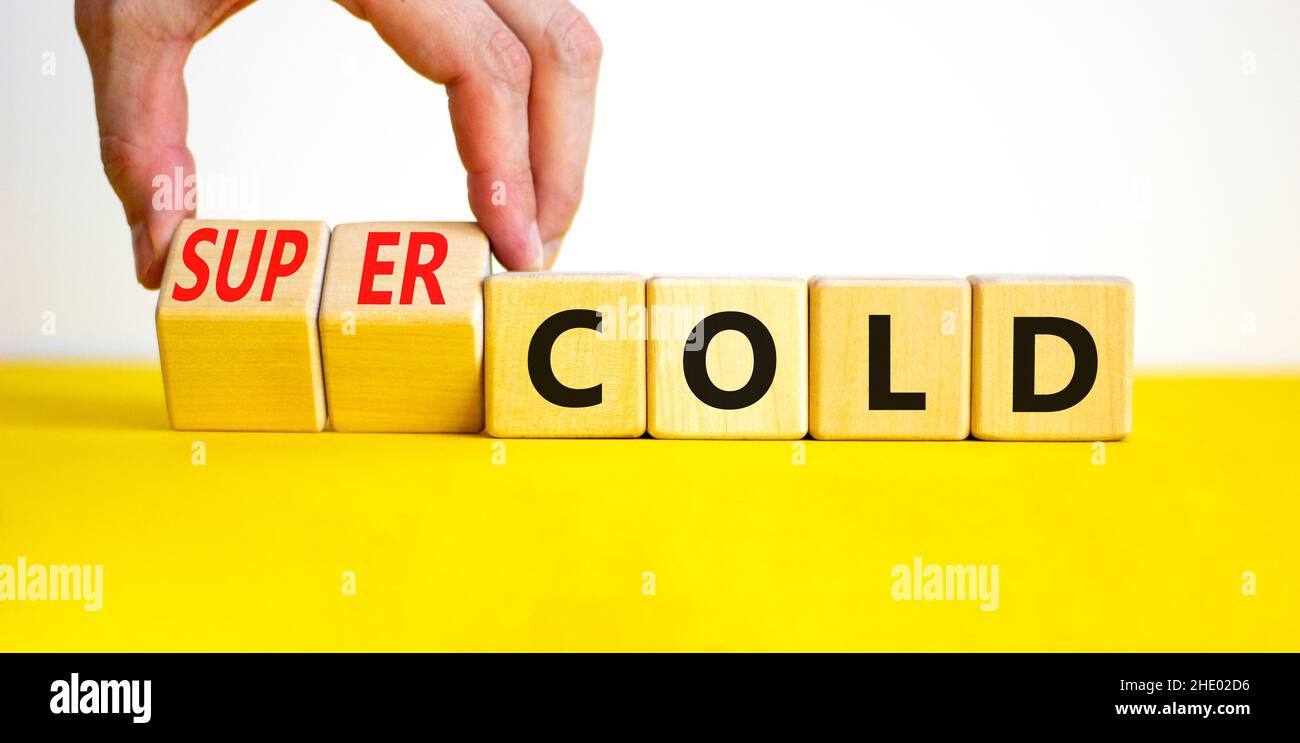 Super cold symbol. Doctor turns wooden cubes and changes concept words ...