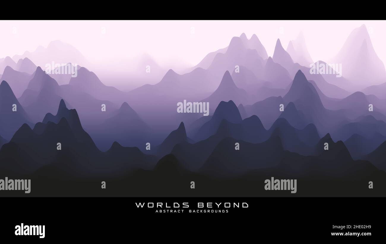 Fog over mountains. Vector landscape panorama. Abstract violet gradient ...