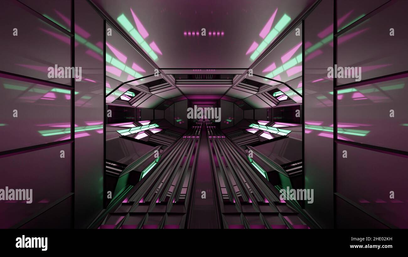 Sci fi tunnel with colorful illumination 4K UHD 3D illustration Stock ...