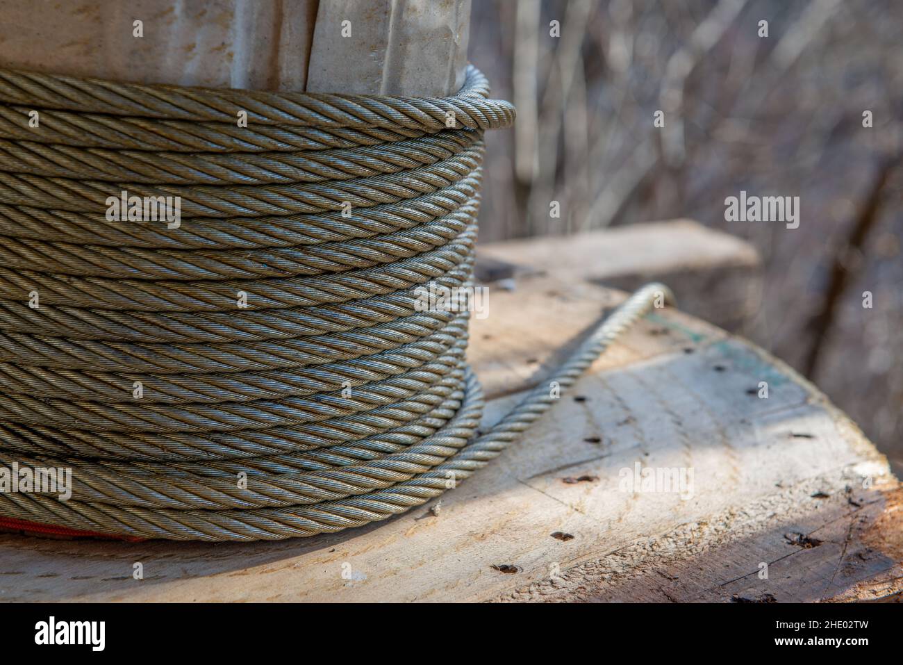 Coil with steel wire rope Stock Photo - Alamy