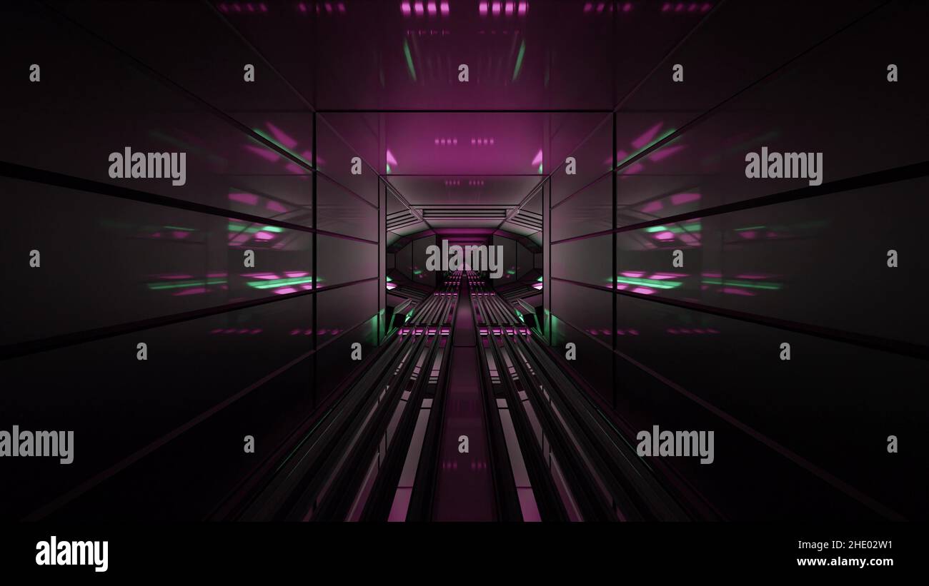 Hallway illuminated with neon lights 4K UHD 3D illustration Stock Photo - Alamy