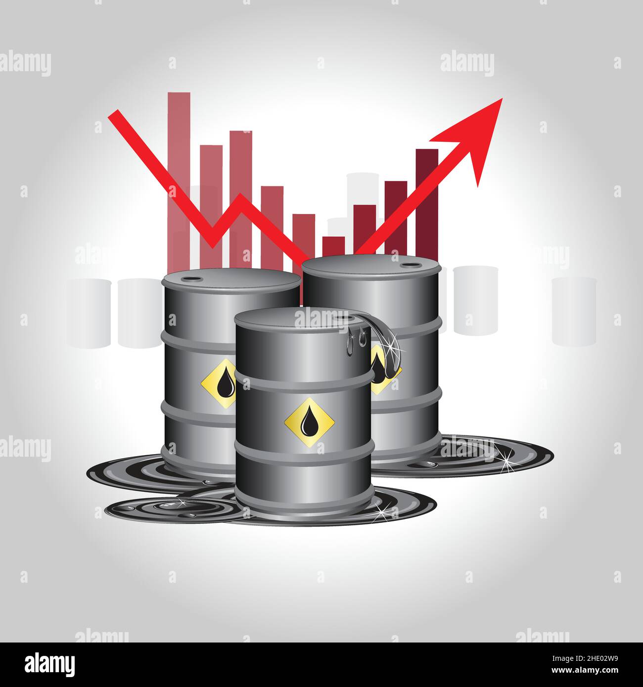 Price rises chart and Black oil drum. Oil industry crisis or Price ...
