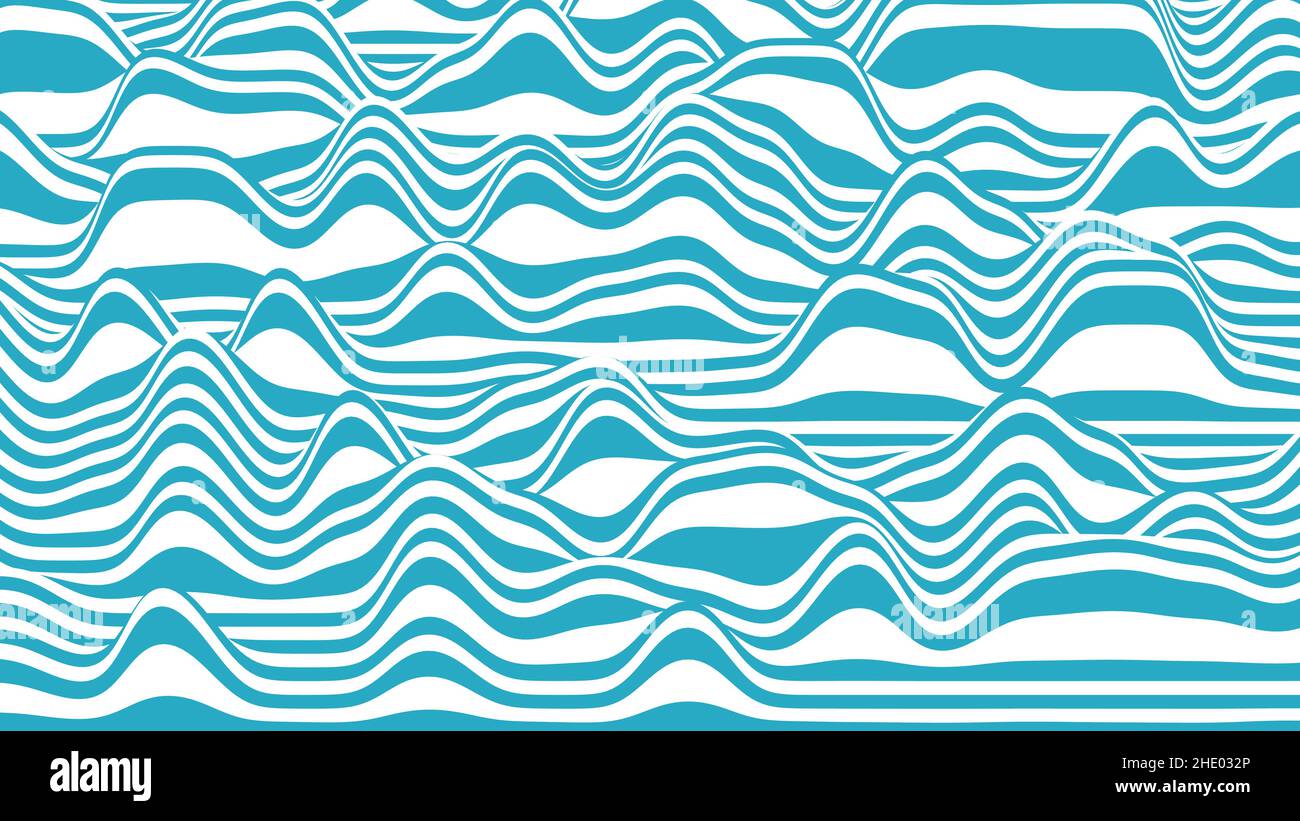 Trendy 3D blue and white stripes distorted backdrop. Procedural ripple ...