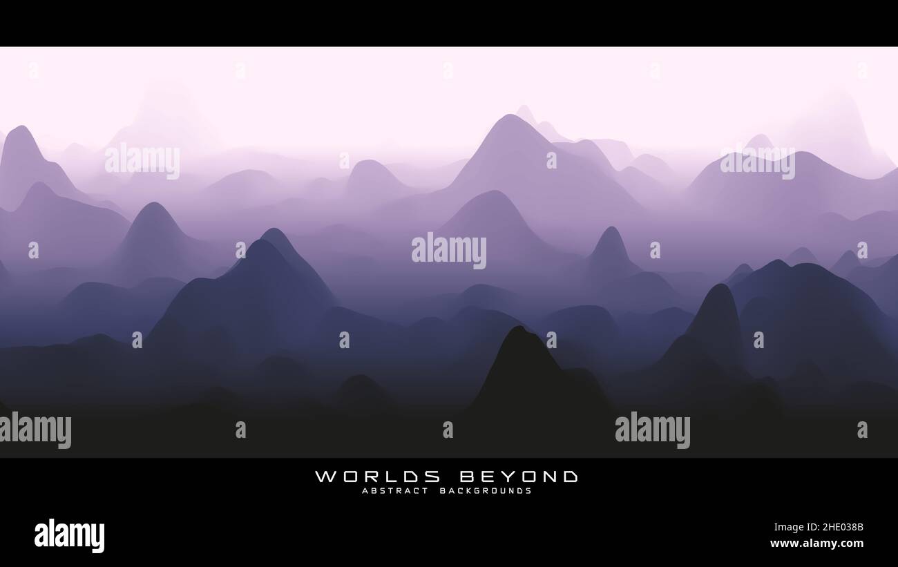 Fog over mountains. Vector landscape panorama. Abstract violet gradient ...