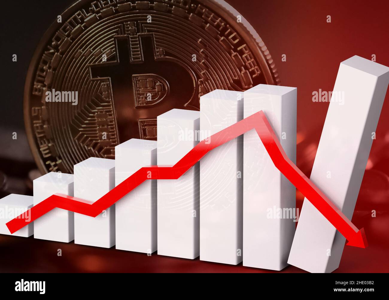Bitcoin and bar chart with descending arrow Stock Photo - Alamy