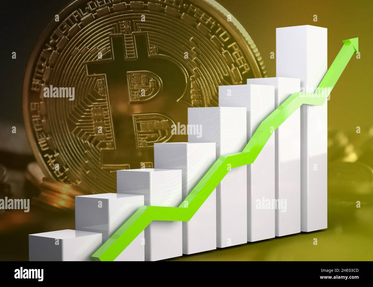 Bitcoin and bar chart with rising arrow Stock Photo - Alamy