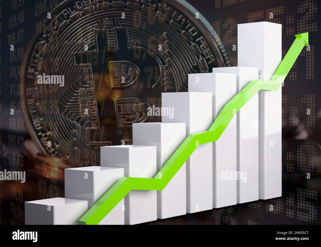 Bitcoin and bar chart with rising arrow Stock Photo - Alamy