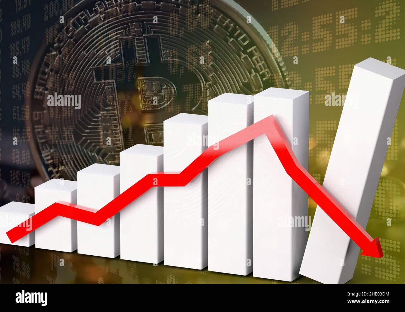 Bitcoin and bar chart with descending arrow Stock Photo - Alamy Bitcoin and bar chart with descending arrow Stock Photo - Alamy