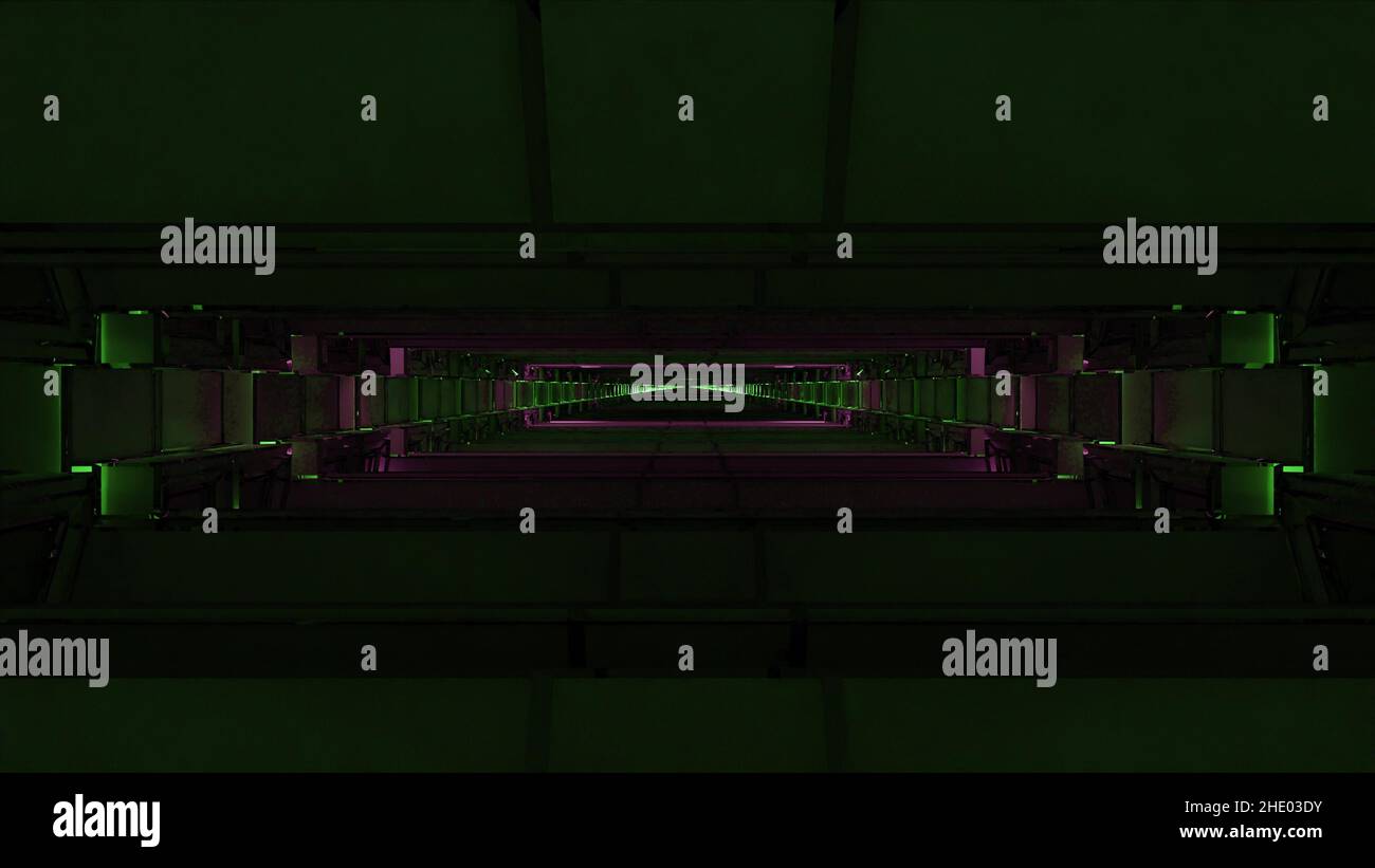 Hallway with dim neon illumination lamps 4K UHD 3D illustration Stock ...