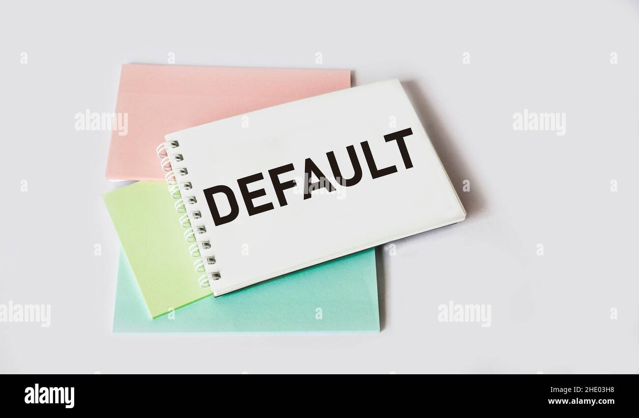 default word written on notepad and white background. default text in ...
