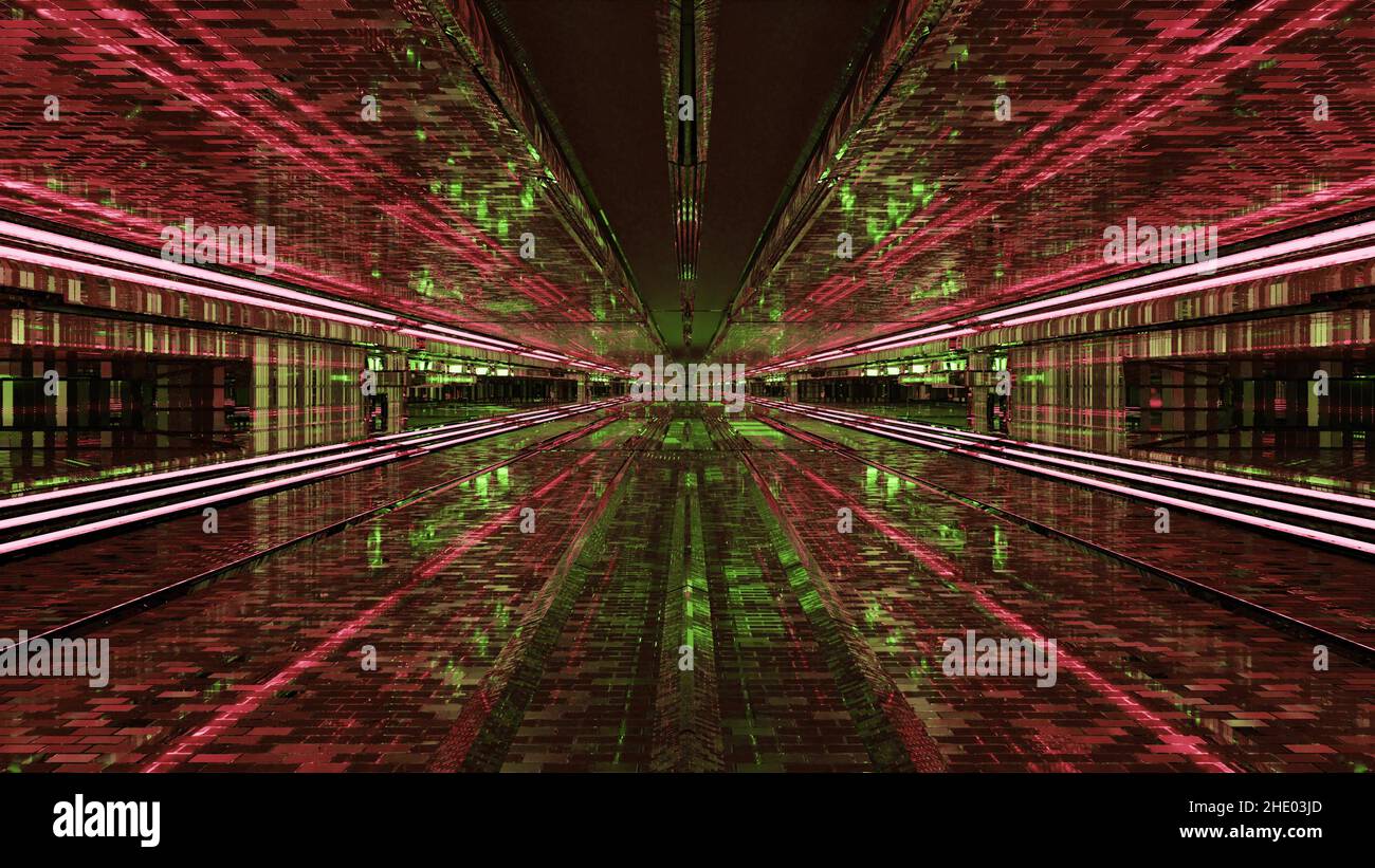 Endless neon brick hallway 4K UHD 3D illustration Stock Photo - Alamy
