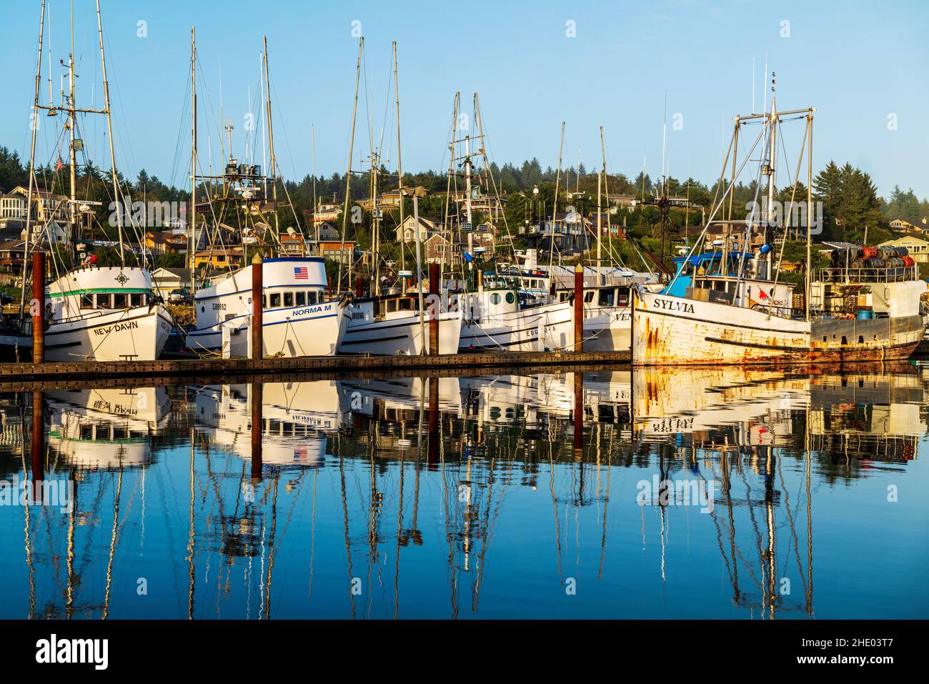 Fishing boats at dock; harbor; Newport; Oregon; USA Stock Photo - Alamy