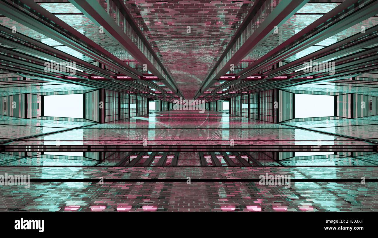 Brick labyrinth with colorful illumination 4K UHD 3D illustration Stock ...