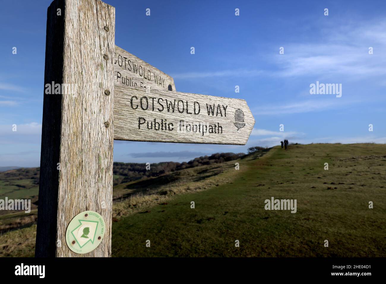 Cotswold Way public footpath sign, on Crickley Hill, Gloucestershire ...