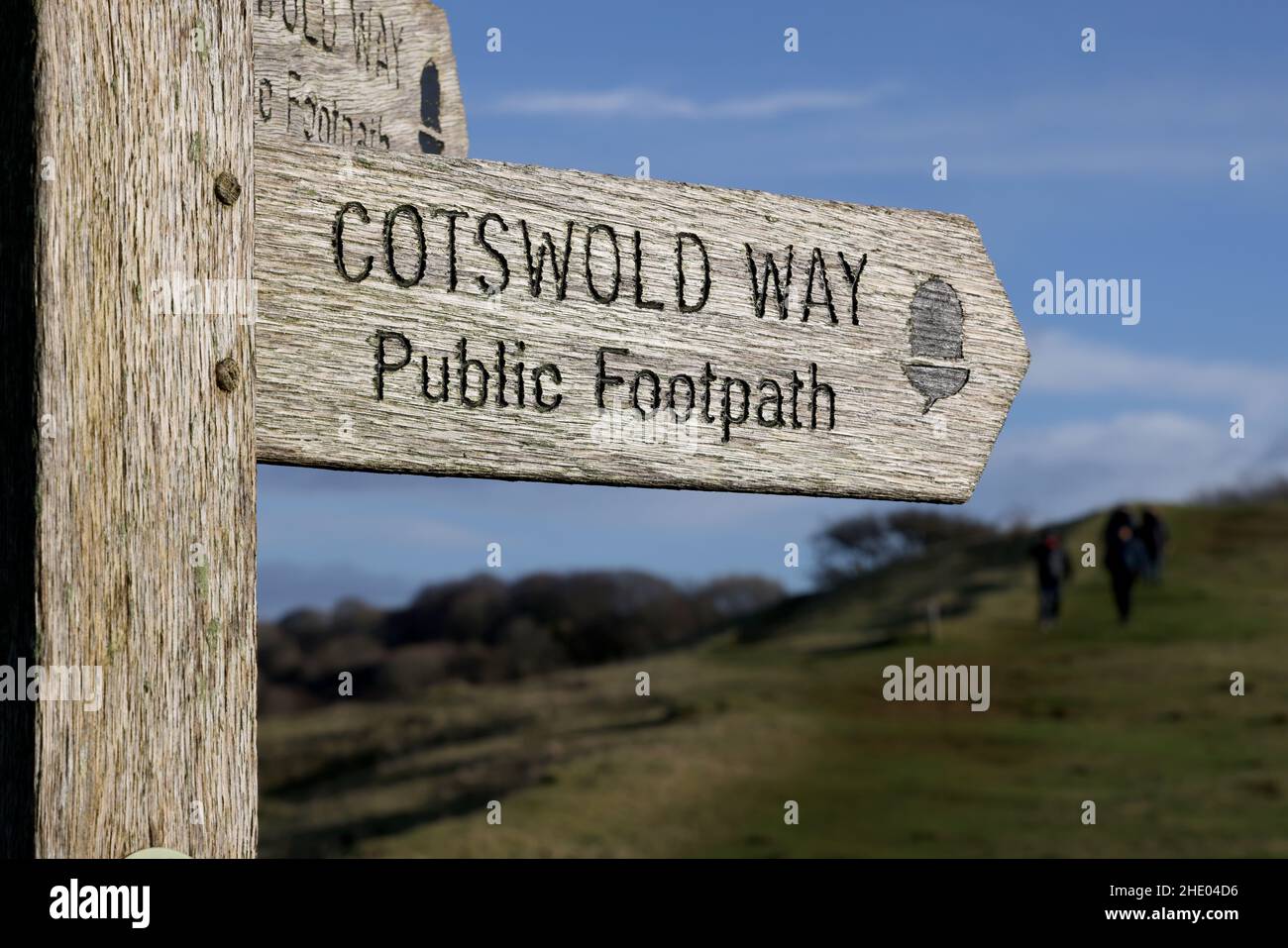 Cotswold Way public footpath sign, on Crickley Hill, Gloucestershire ...