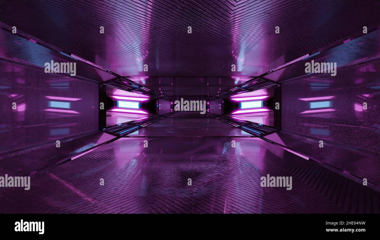 Geometric hallway with purple illumination 4K UHD 3D illustration Stock ...