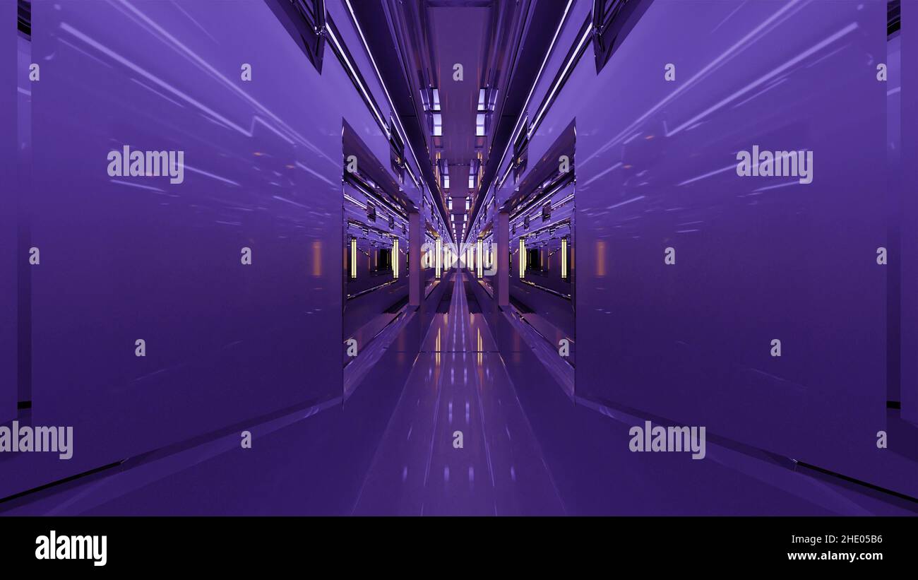 Narrow corridor with reflective walls 4K UHD 3D illustration Stock ...