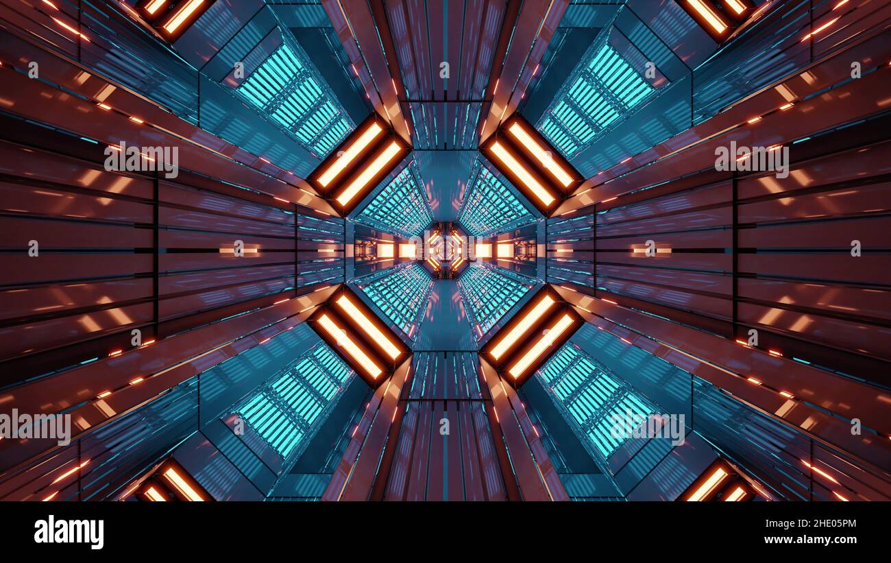 Neon ornament inside sci fi corridor 4K UHD 3D illustration Stock Photo ...
