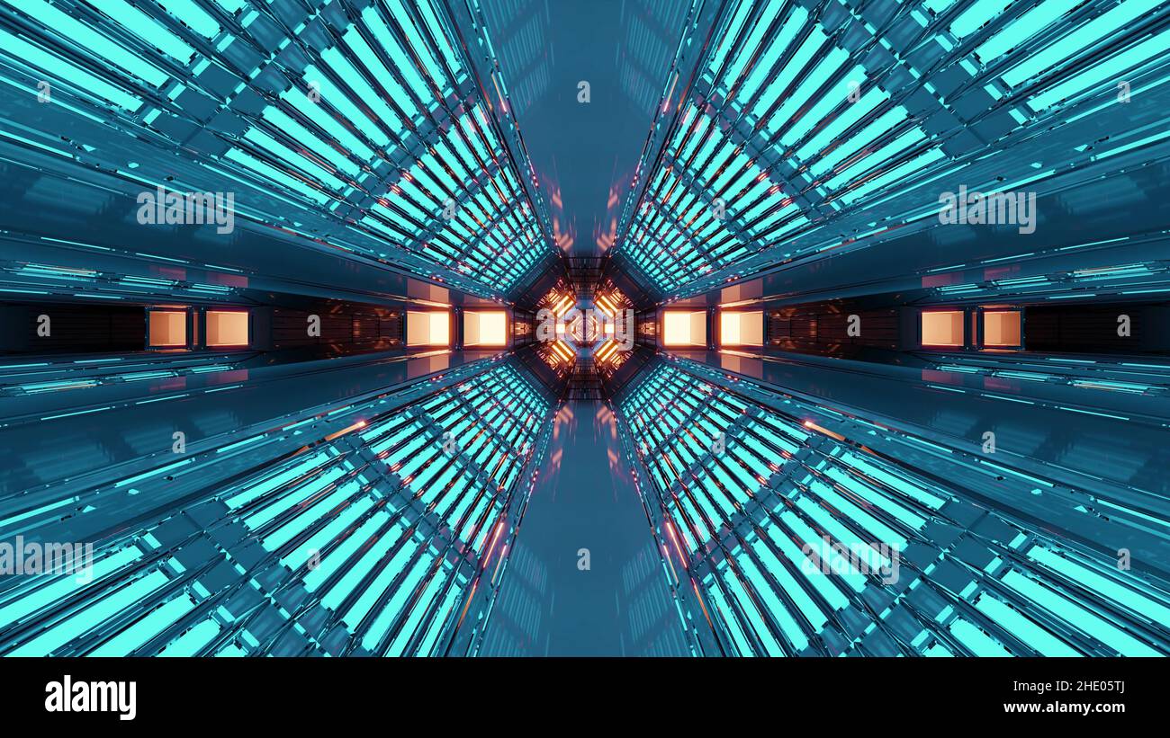 Neon illumination inside space hangar 4K UHD 3D illustration Stock ...