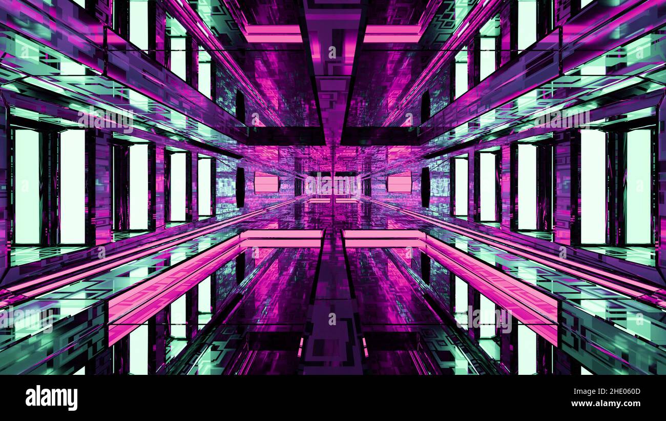 Vivid neon lamps in ornamental corridor 4K UHD 3D illustration Stock ...
