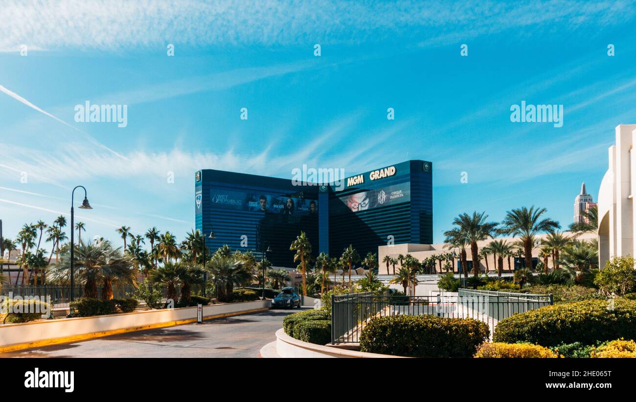 Scenic shot of the Facade of MGM Grand casino in Las Vegas, Nevada, USA ...